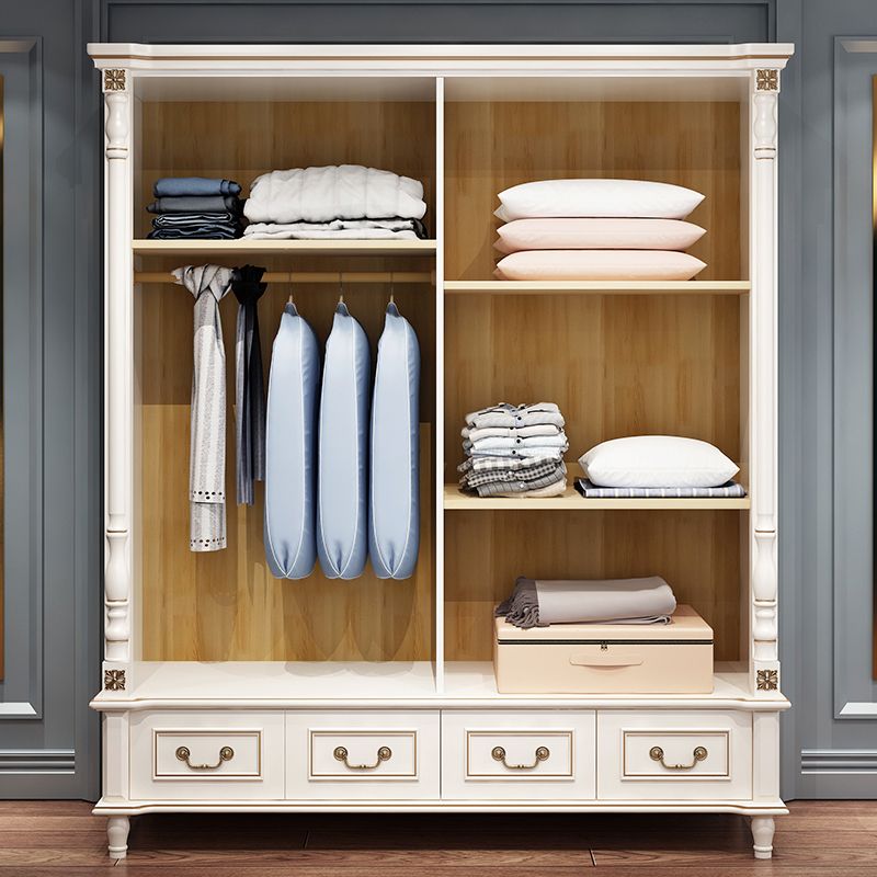 Traditional Wardrobe Armoire White Wooden Wardrobe Cabinet with Legs