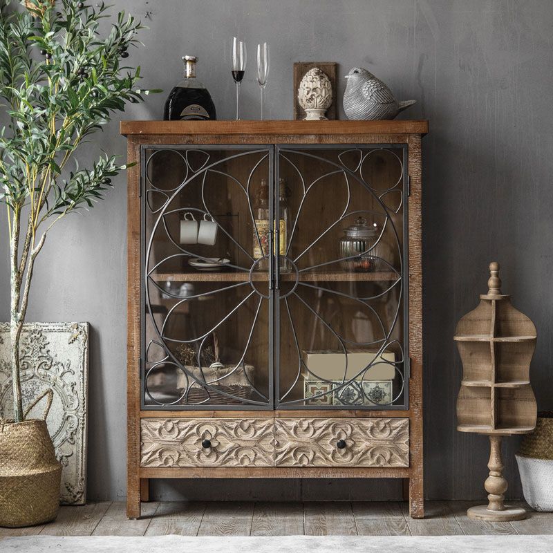 Traditional Display Stand Wood Glass Doors Storage Cabinet with Doors