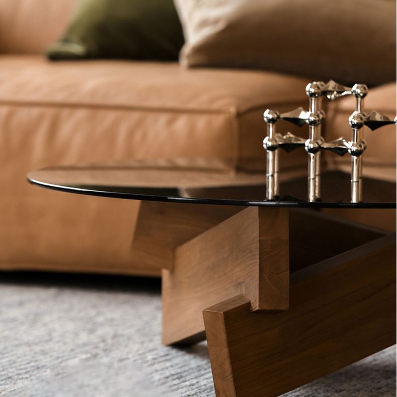 Contemporary Cross Legs Coffee Table 1 Single Wood Cocktail Table