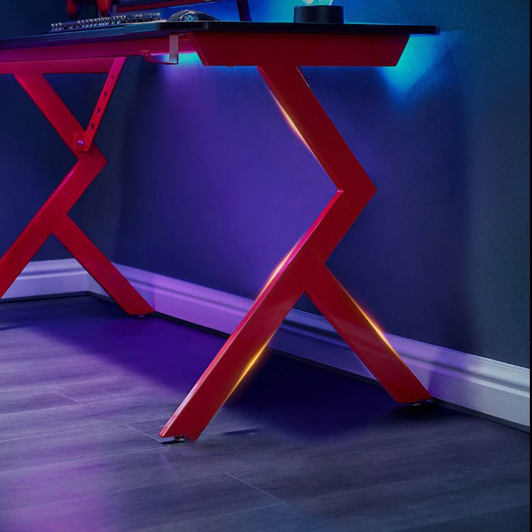 Rectangular Computer Table with Esports Style Black Top and Red Metal