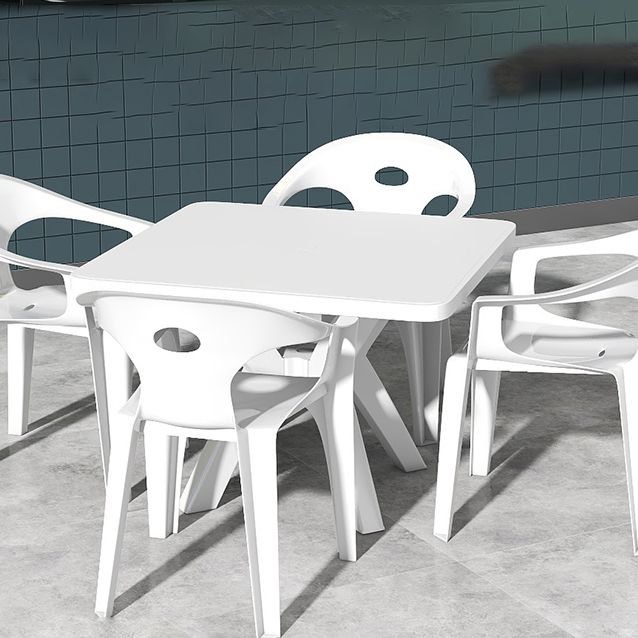 Plastic Square Dining Table Modern UV Resistant Patio Table with Umbre