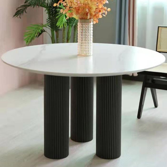 Round Contemporary Style Dining Table White Fixed Table with Sintered
