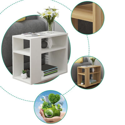 Wood Rectangular Side Table Modern Side End Table with Shelves for Liv