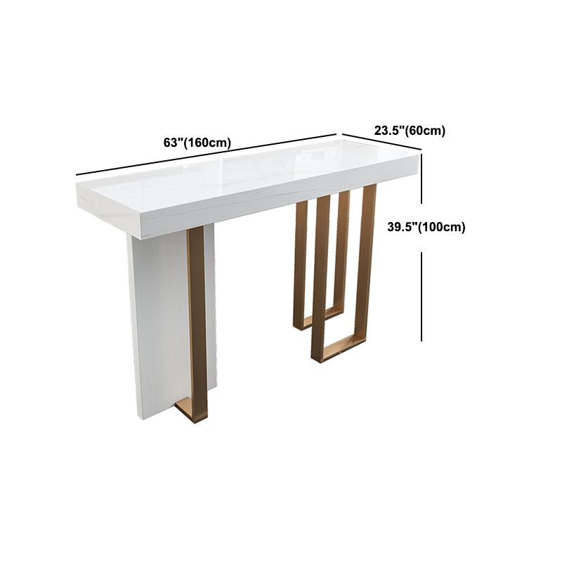 Rectangular Marble White Bar Table Modern Bistro Table with Double Ped