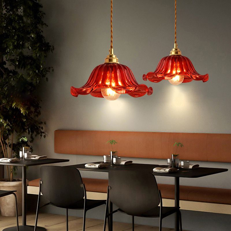 1-Light Ripped Shade Hanging Lamp, Contemporary Ribbed Glass Hanging L