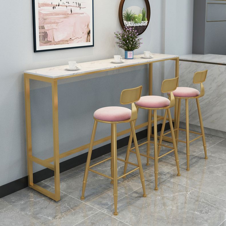 Glam Rectangle Counter Table White and Gold Trestle Stone Dinette Tabl