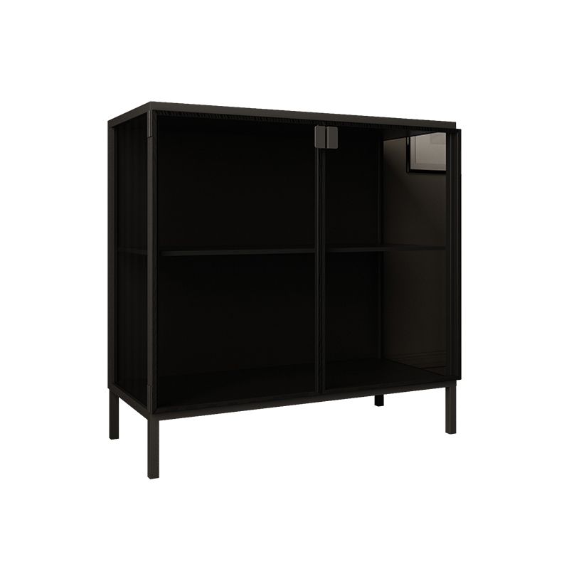 Contemporary Black Dining Server Glass Doors Dining Server with Metall
