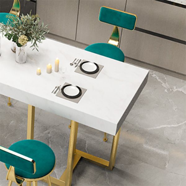 Rectangle Faux Marble Top Bar Table Industrial Counter Height Table wi