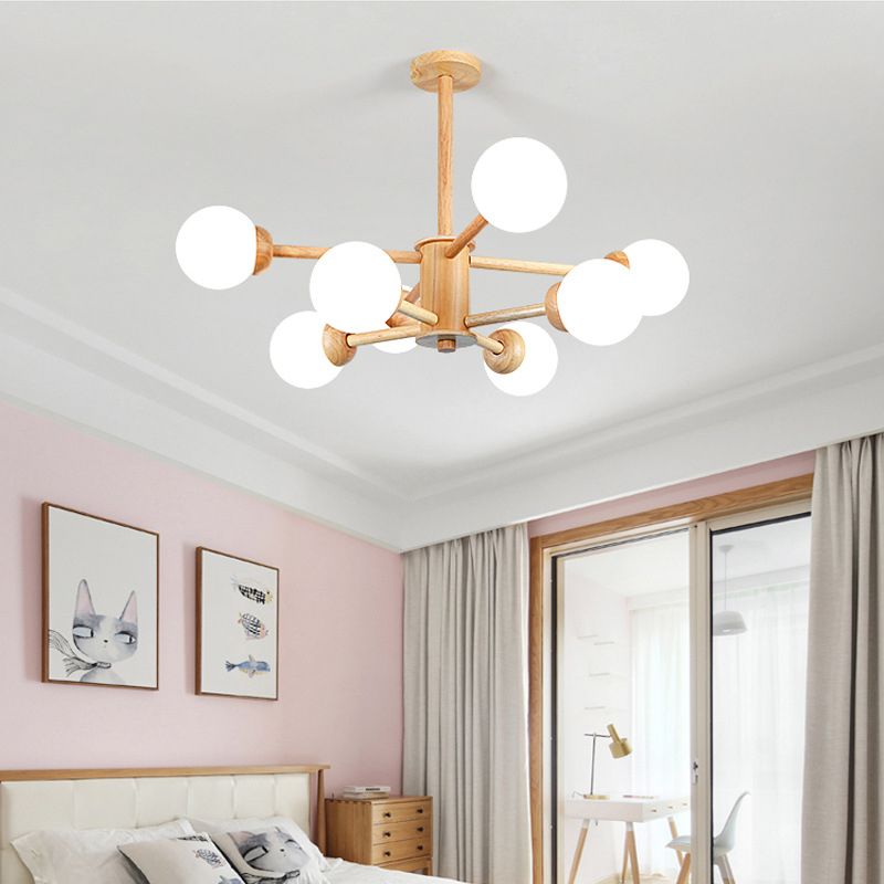 Radial Living Room Chandelier Light Wooden LED Contemporary Hanging Ce