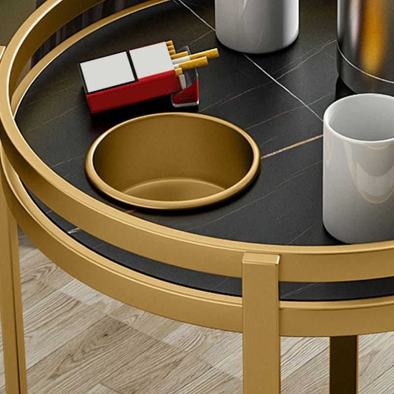 Modern Metal Frame End Table Slate Round Double Tier End Table