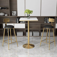 Glam Style Gold Metal Bar Table 21.6"W Top Marble Indoor Bistro Table