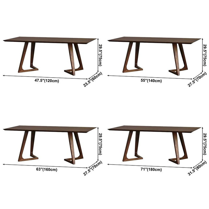 Modern Rectangle Dining Table Pine Solid Wood Table with Double Pedest