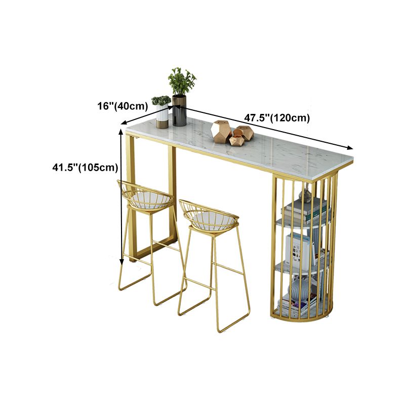 Glam Gold Iron Bistro Table Stone Top Indoor Bar Dining Table with She