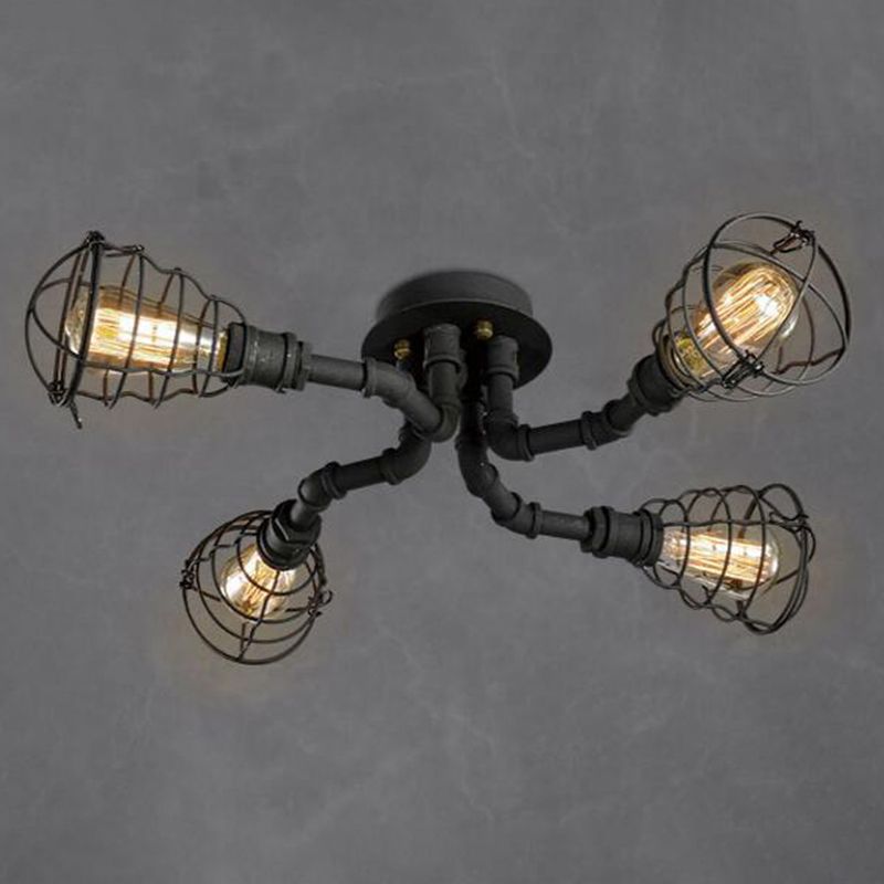Iron Wire Cage Ceiling Lighting Industrial Entryway Semi Flush Mount L