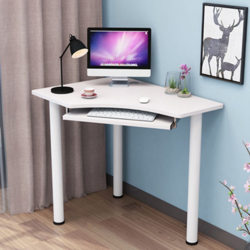 Modern Parsons Wooden Writing Desk Keyboard Tray White Corner Office D