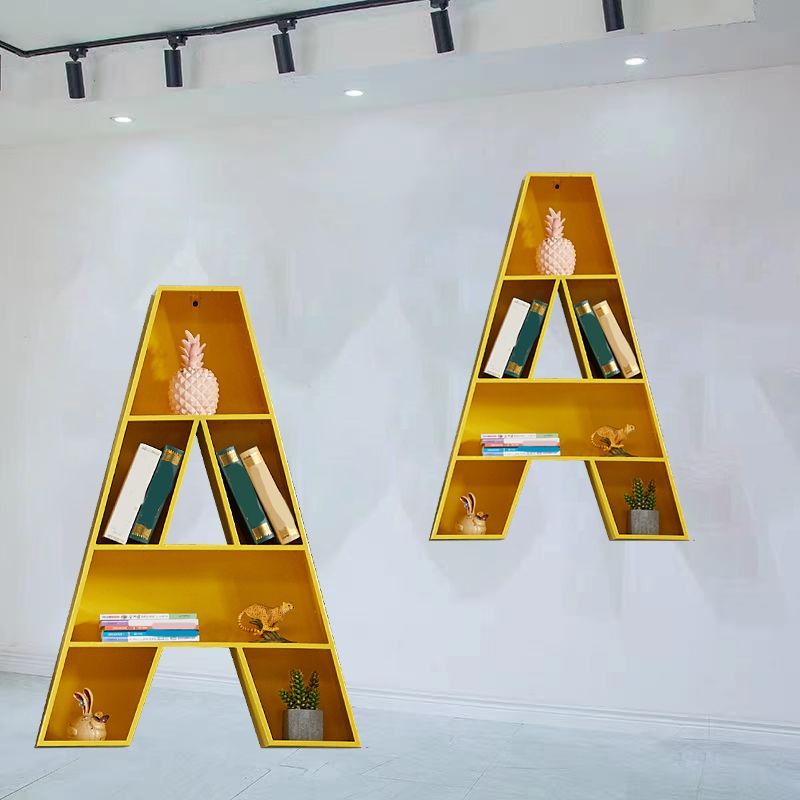 Contemporary Closed Back Bookshelf Metal English Alphabet Shelf