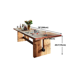 Rectangle Industrial Table Pine Solid Wood Top Indoor Table with Trest