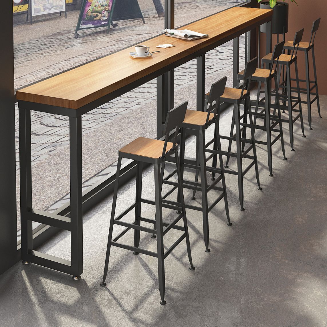 Industrial Style Pub Table Bar Height Solid Wood Rectangle Bar Table f