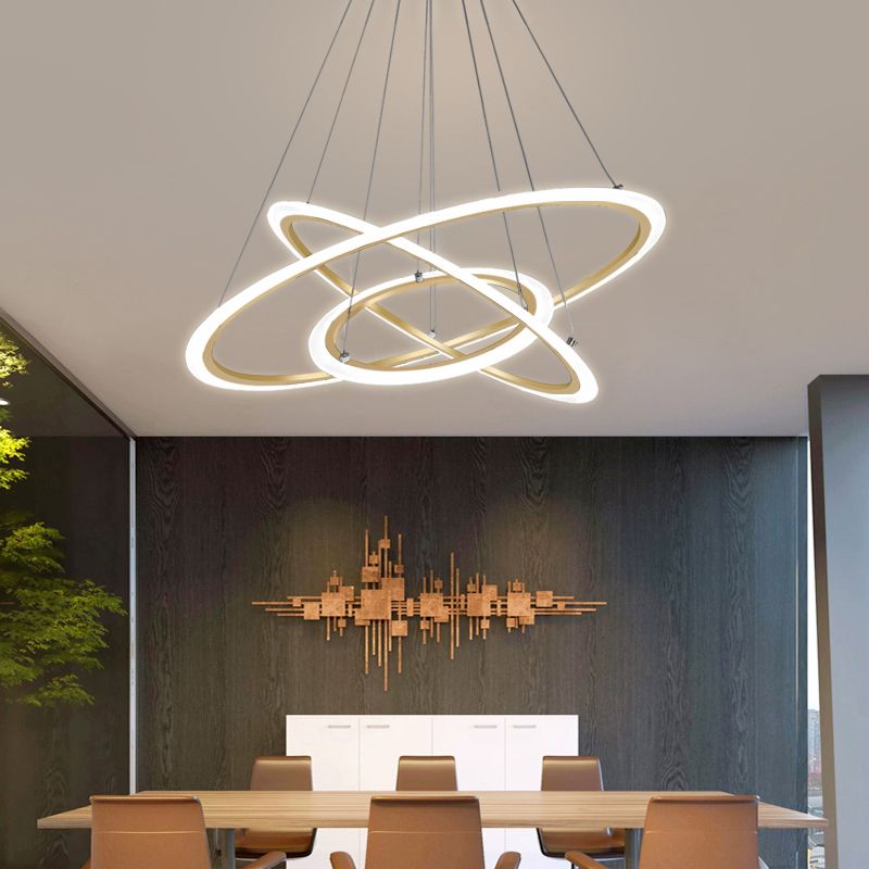 Metal 3-Loop Shaped Pendant Light Fixture Minimalist Brushed Gold LED