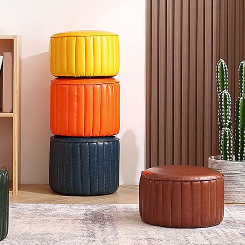 Modern Pouf Ottoman Faux Leather Upholstered Solid Color Cylinder Shap