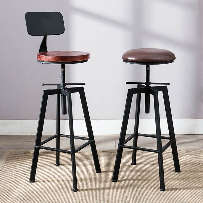 Industrial Metal Barstool Faux Leather Low Back Counter Stool with Ior