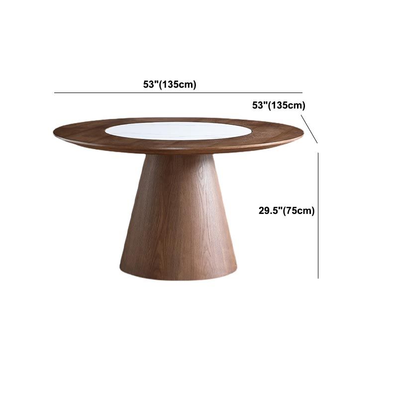 Round Convertible Dining Table Modern Solid Wood Pedestal Table in Bro
