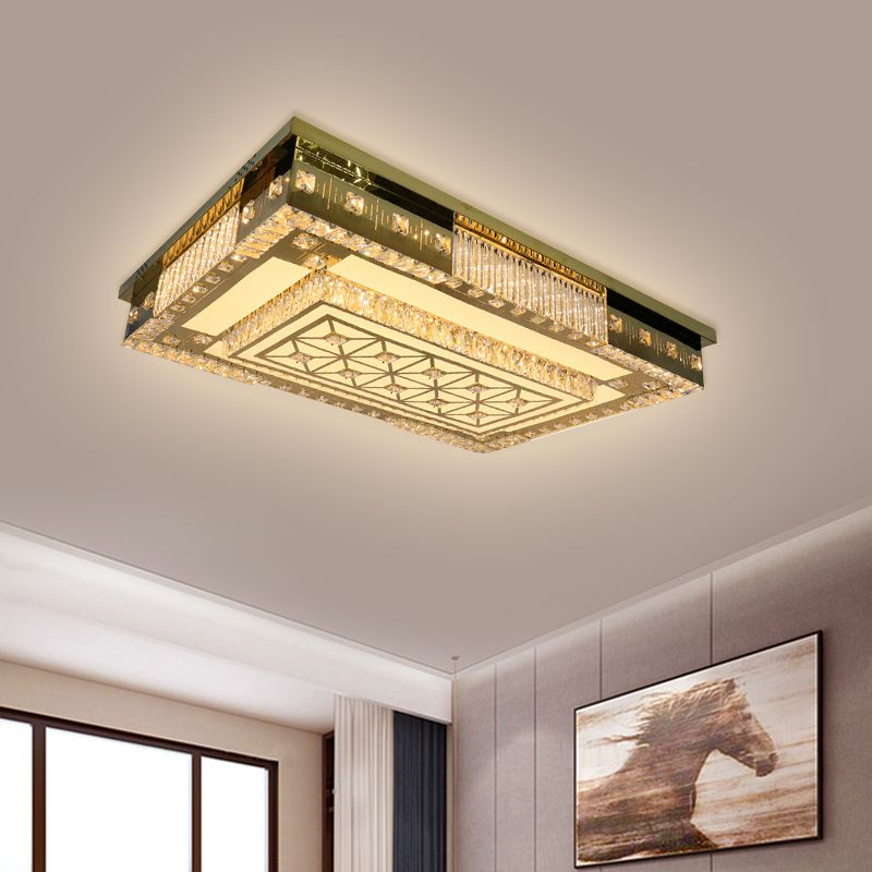 LED Rectangle Flush Ceiling Light Contemporary Gold Clear Crystal Bloc