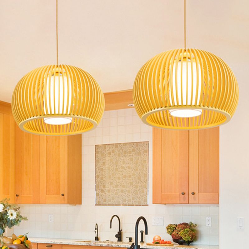 Rustic Dome Shade Pendulum Lights Wooden 1 Bulb Ceiling Pendant Light