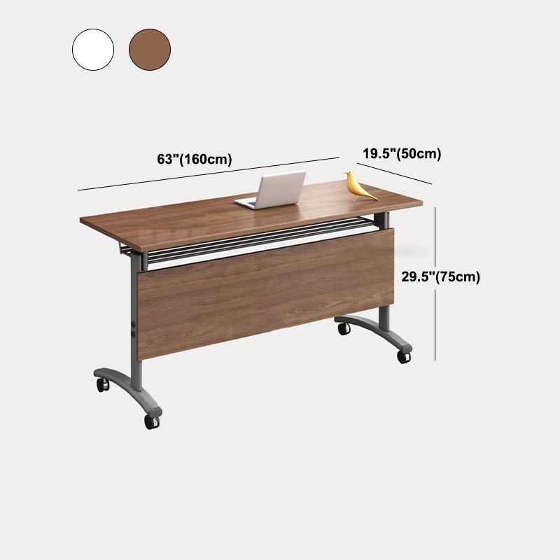 Modern Wooden Office Desk with Caster Wheels Rectangular Writing Desk