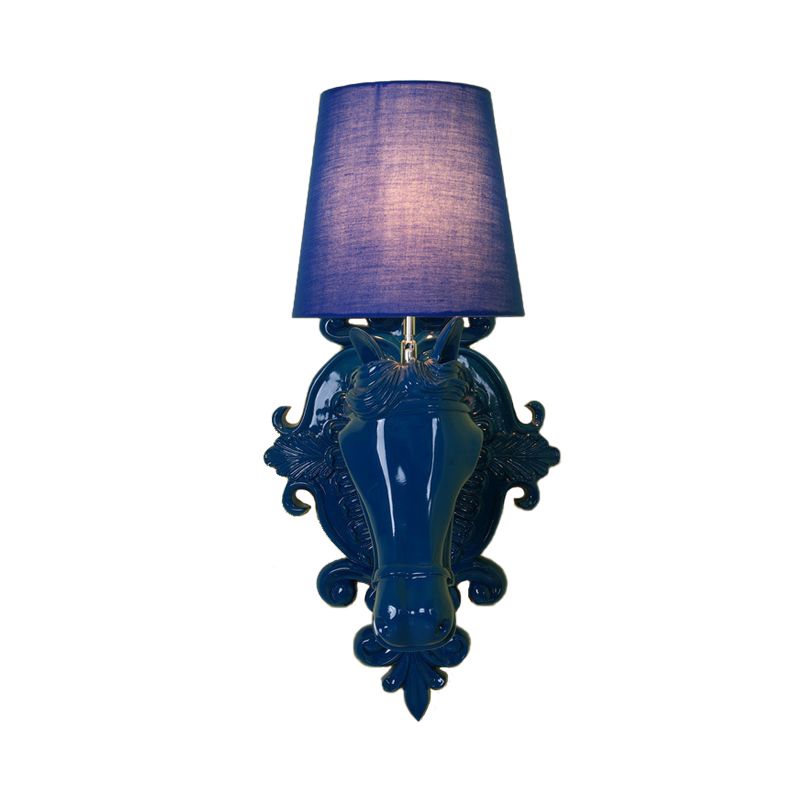 Resin Blue Sconce Light Fixture Horse Head 1-Light Classic Wall Mounte