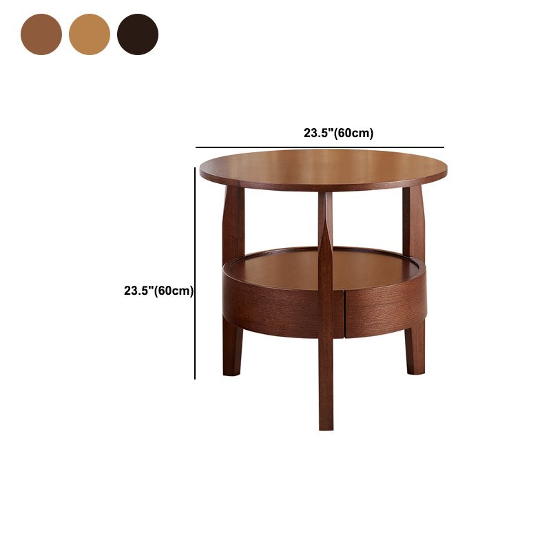 Traditional Wooden Round Top Side Table 3 Legs End Table with Storage