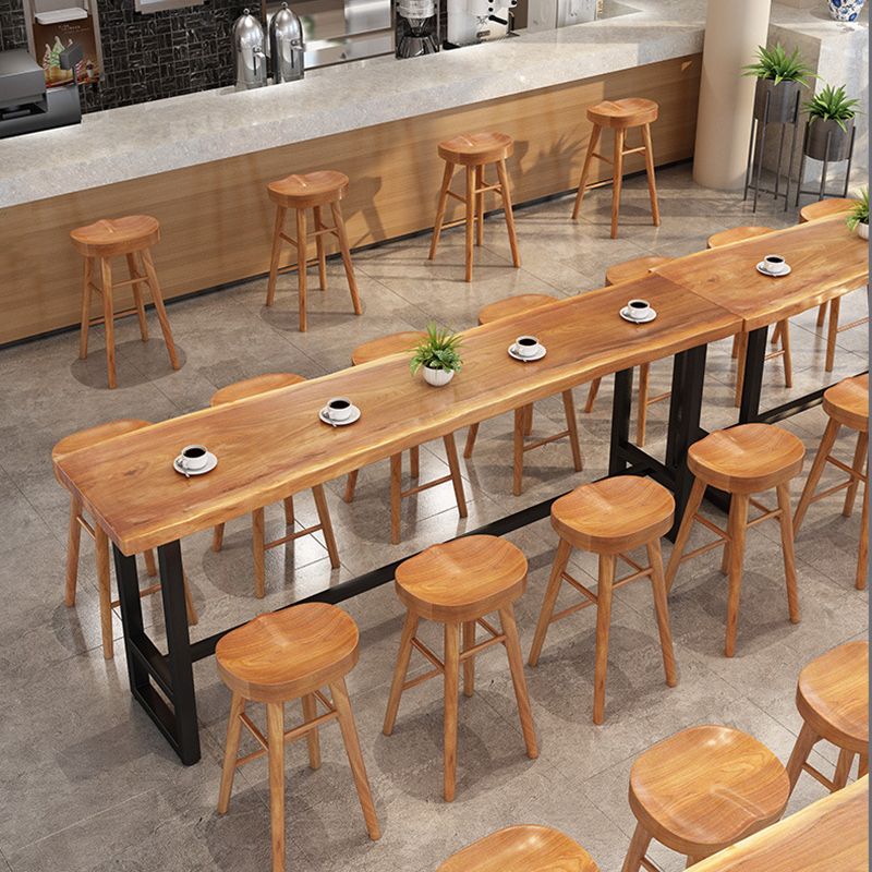 Modern Bar Height Pub Table Solid Wood Top Pub Table with Black Base