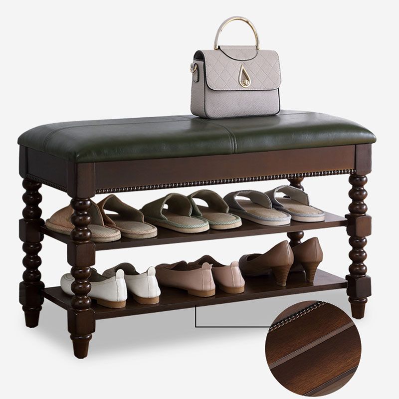 Rubber Wood Seating Bench Rectangle 14" W Cushioned Shoe Storage Entry