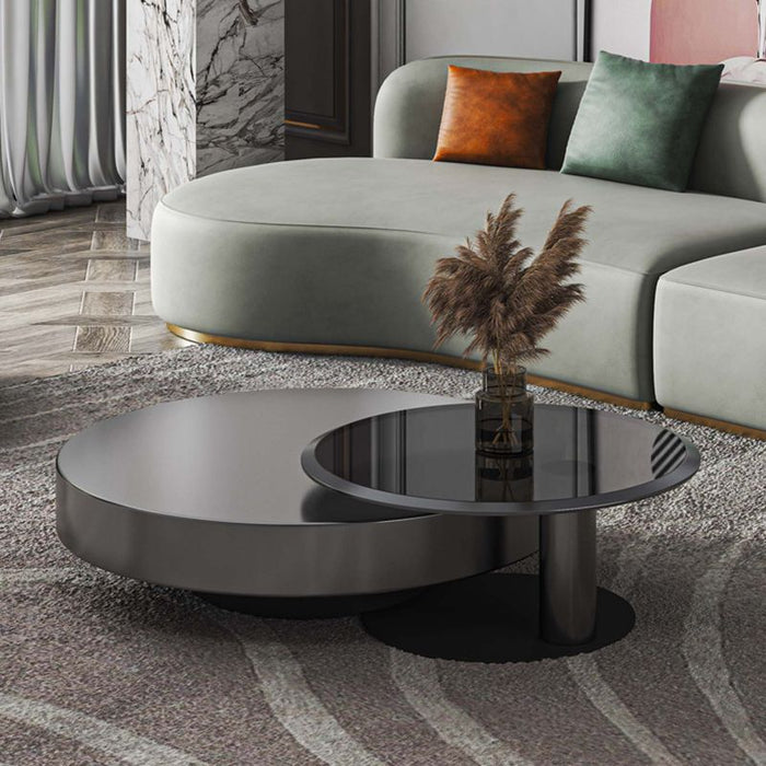 Square Block Base Design Cocktail Table Grey/black Stainless Steel/Gla