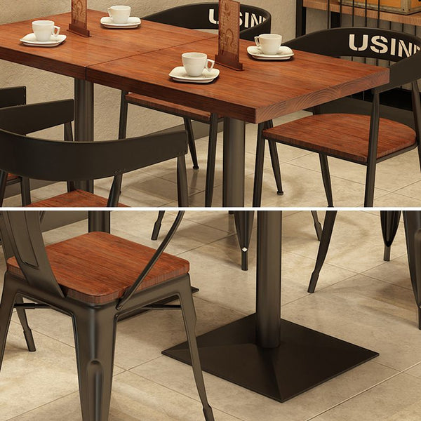 Solid Wood Industrial Style Dining Table Brown Square Table with Metal