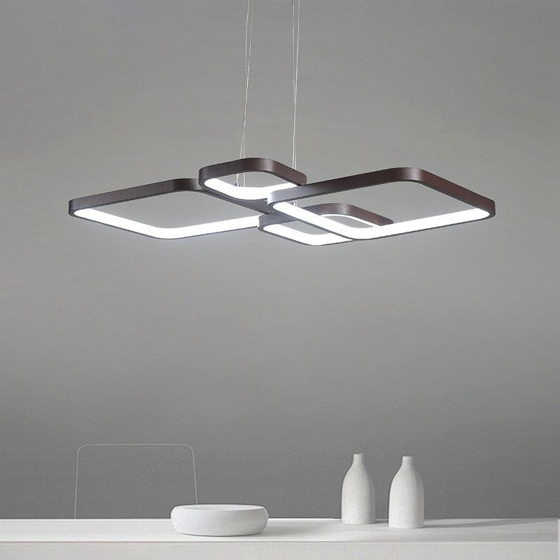 Layered Rhombus Chandelier Lighting Minimalist Metallic Coffee LED Pen