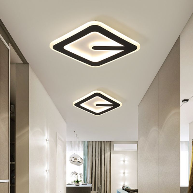 Acrylic Rhombus Flush Mount Lamp Minimalism LED Black Flush Ceiling Li