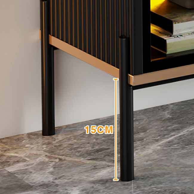 Glam Style Sideboard Stone Glass Doors Side Board with Cabinets and Dr
