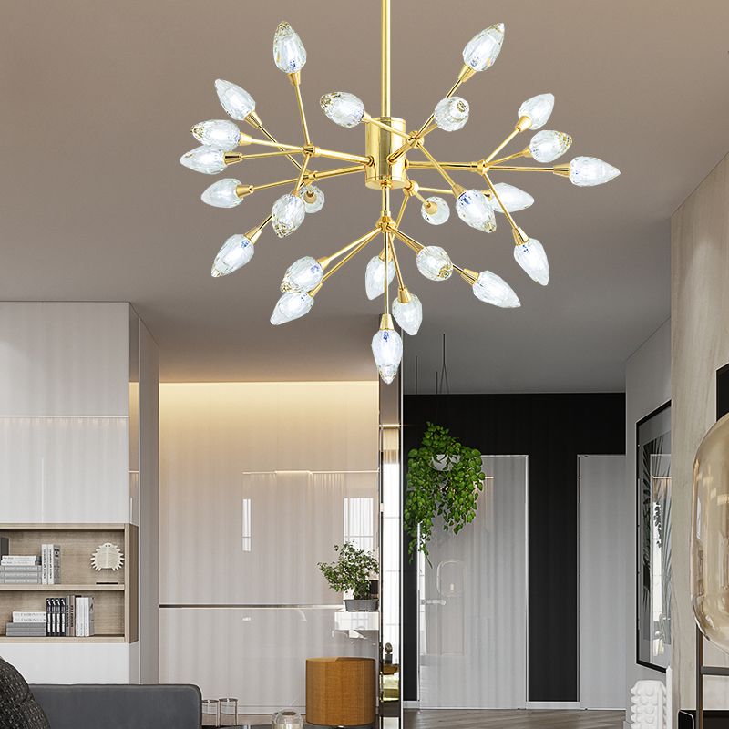 Modern Pretty Twig Chandelier with Leaf Shade 26 Lights Metallic Penda