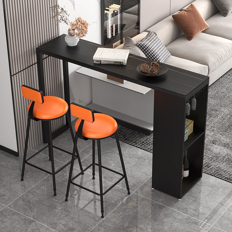 Stone Top Industrial Cocktail Bar Table with Storage Rectangle Counter