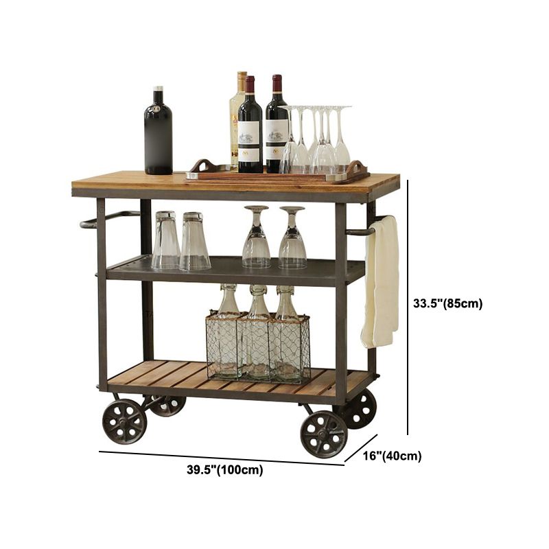 33.46" High Rolling Industrial Kitchen Trolley Wooden Kitchen Trolley