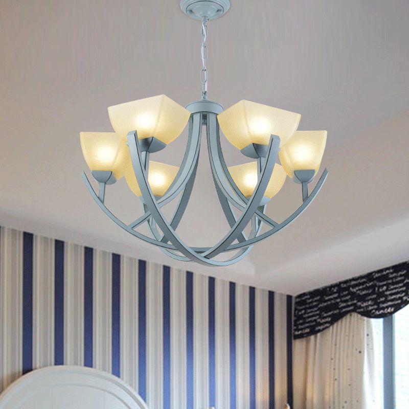 Frosted Glass Trapezoid Hanging Lamp Kit Simple 6-Head Chandelier Ligh