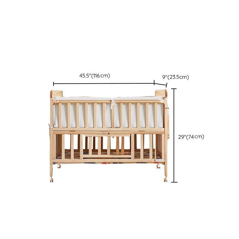 Farmhouse with Storage Baby Crib Wood Arched Crib with Casters