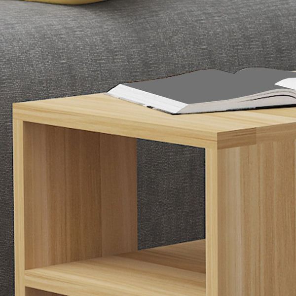 Wood Rectangular Side Table Modern Side End Table with Shelves for Liv