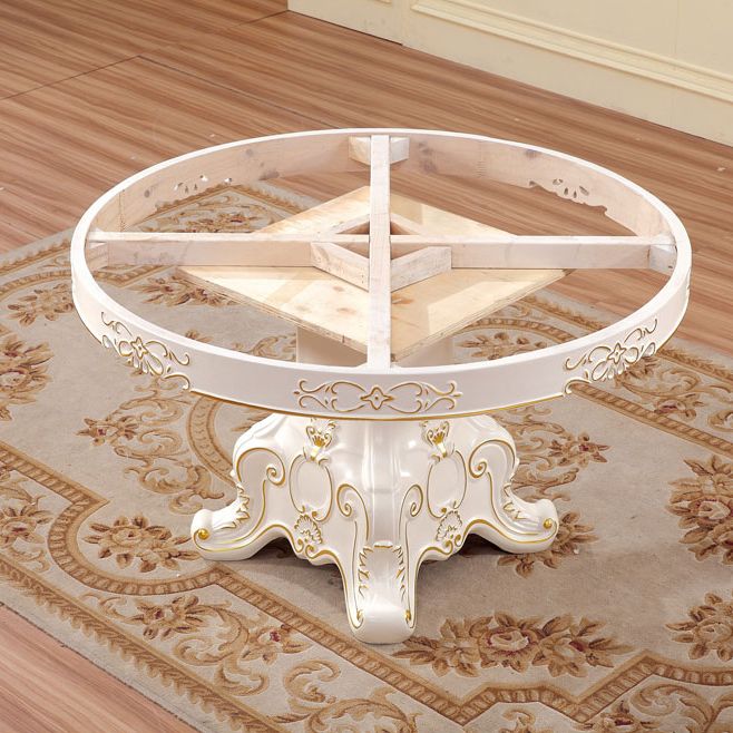 Solid Wood Victorian Round Dining Table Faux Marble Top Table with Ped