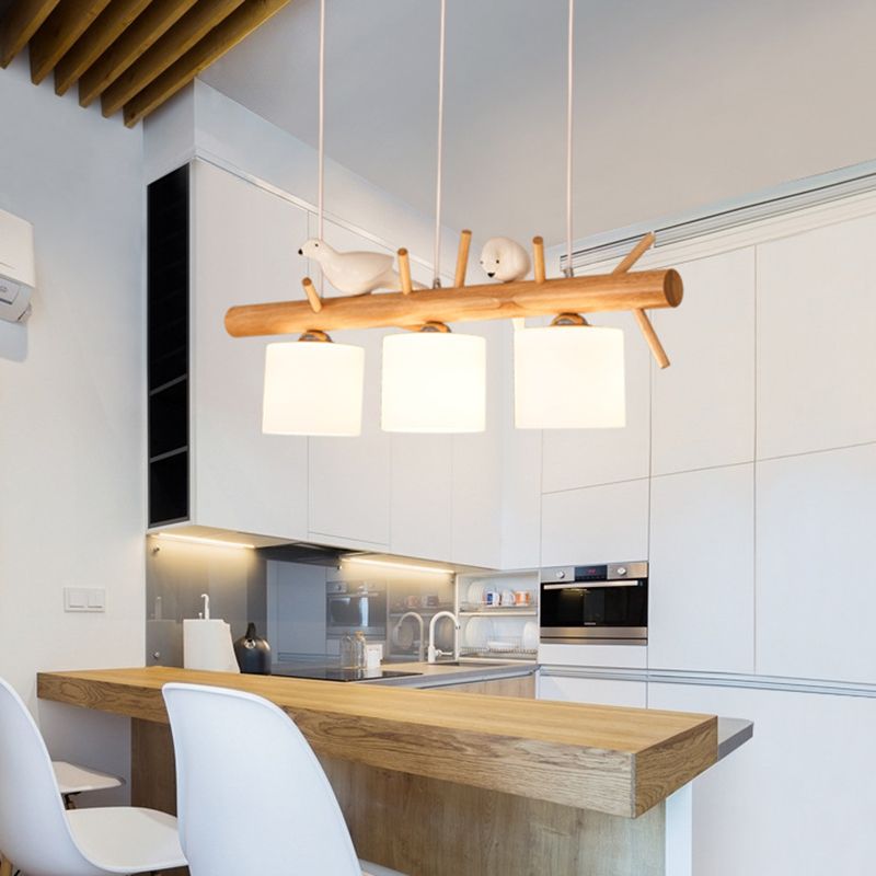 Wood Cylinder Hanging Island Light Modern Style Island Lighting Fixtur