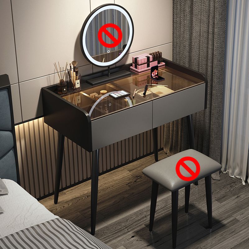 Contemporary Vanity Table and Stool Set Glass Top Vanity Dressing Tabl
