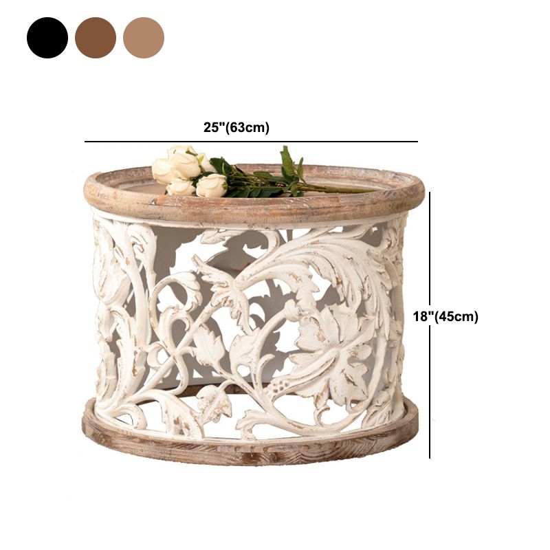 Black/wood/yellow Solid Wood Round Coffee Table with Frame Base Cockta