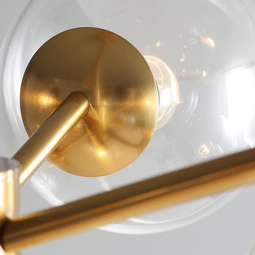 8 Light Mid-Century Gold Metal Island Pendant Lighting Spherical Glass