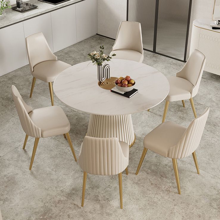 Round White Base Dining Table Modern Stone Table for Kitchen